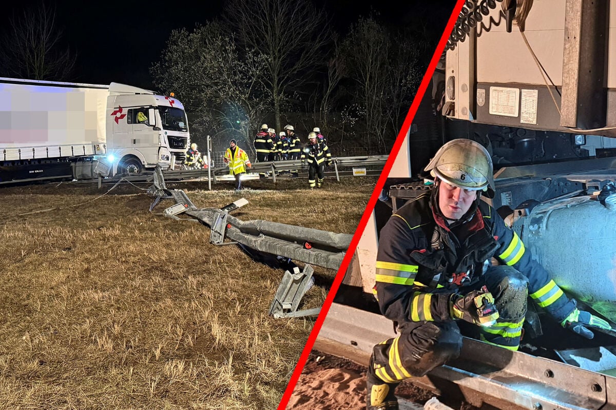 Unfall A99 bei Germering: Lkw durchbricht Leitplanke und verfehlt Auto um Haaresbreite