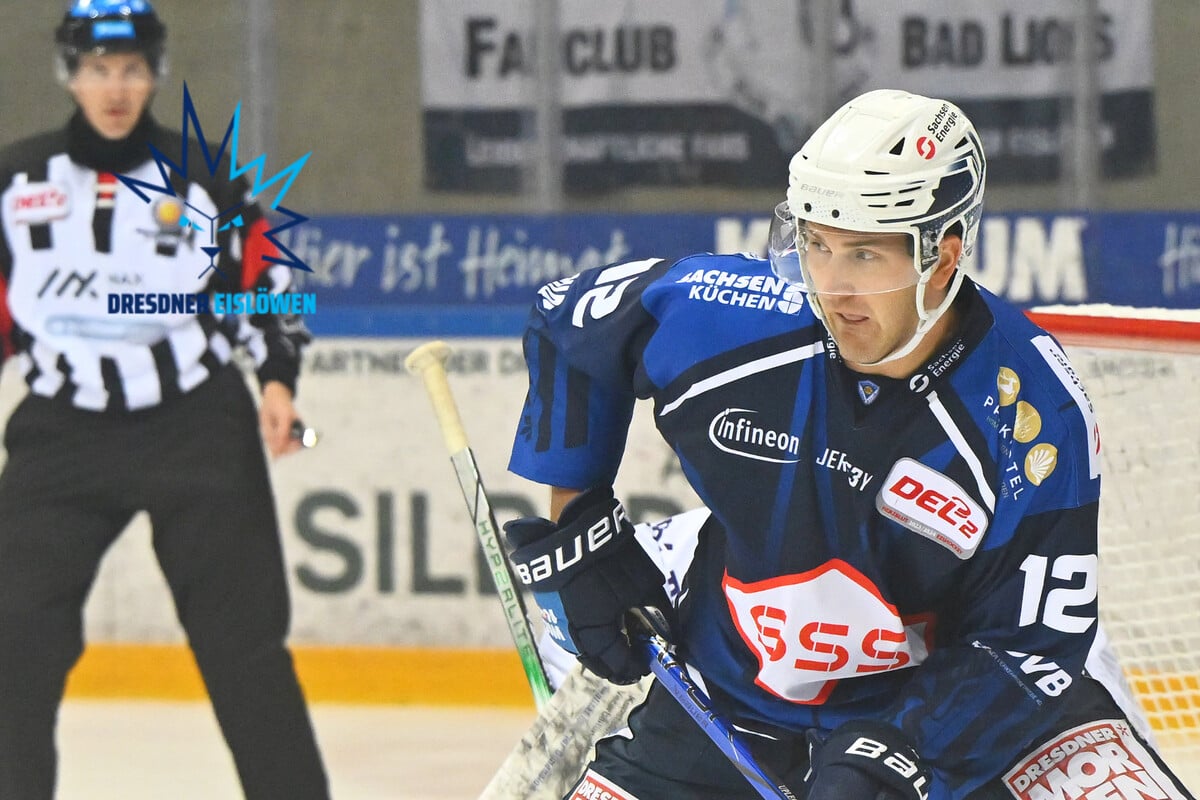 Dresdner Eislöwen um Justin Florek stehen in der DEL2 mit dem Rücken ...