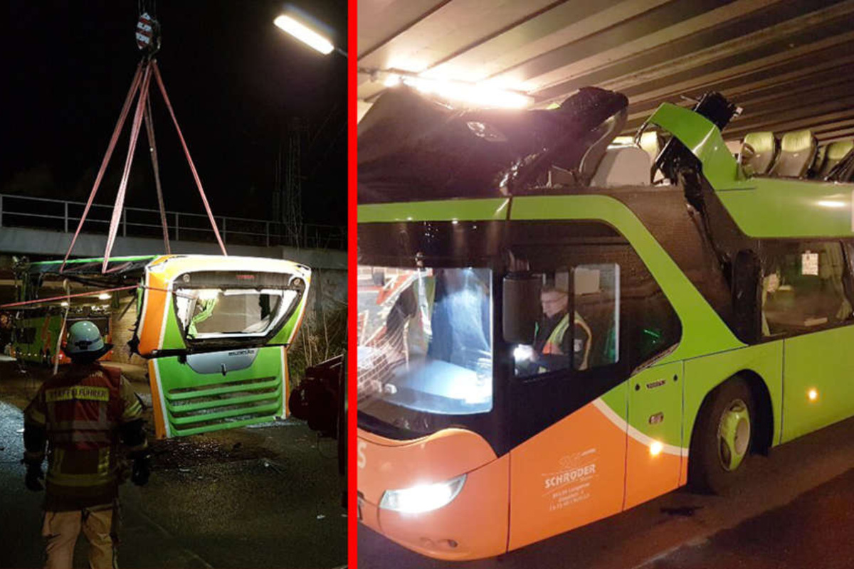 Dieser Flixbus hat sich unter einer Brücke abrasiert