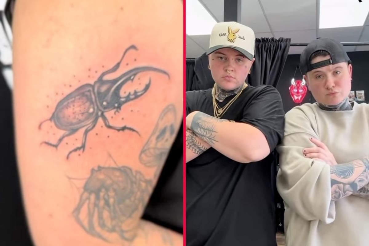 Tattooed twins ink each other in crazy social media moment