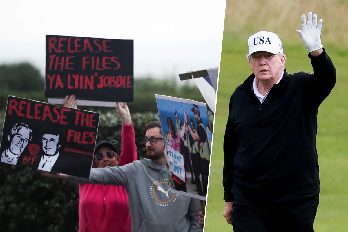 Trump hits Scottish golf course as protesters take to the streets