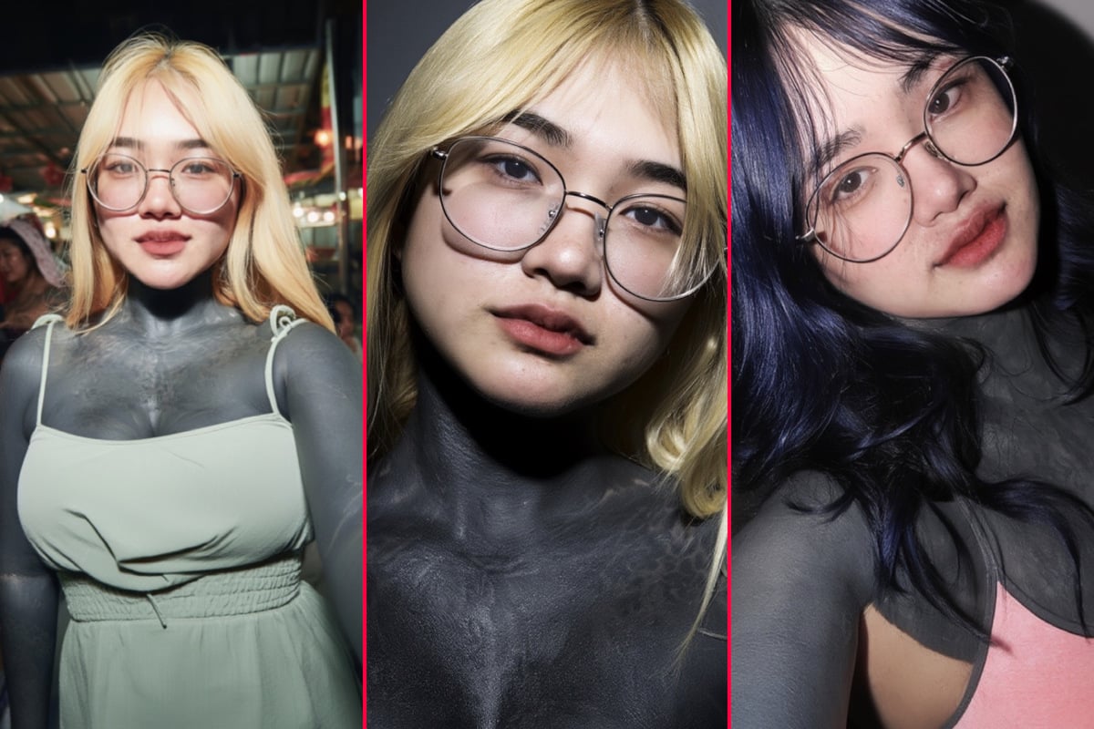 Ink-obsessed woman tattoos entire body black