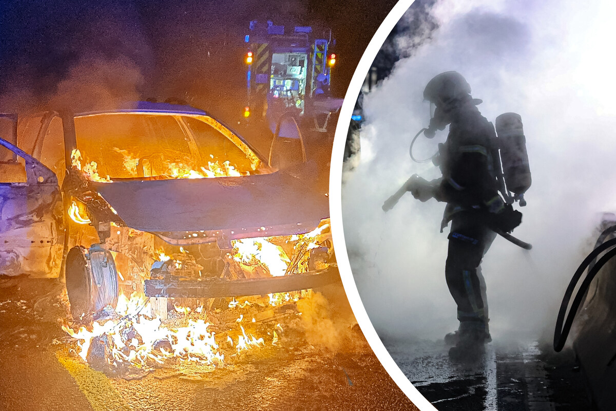 Großeinsatz auf A46 - Auto fängt während der Fahrt Feuer