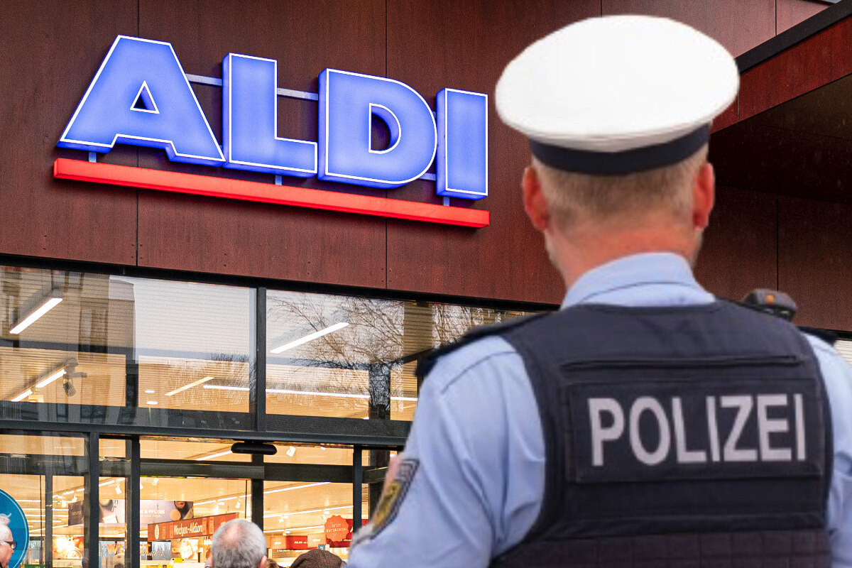 Aldi-Filiale in Berlin-Marienfelde von Trio mit Clownsmaske und Messer ...