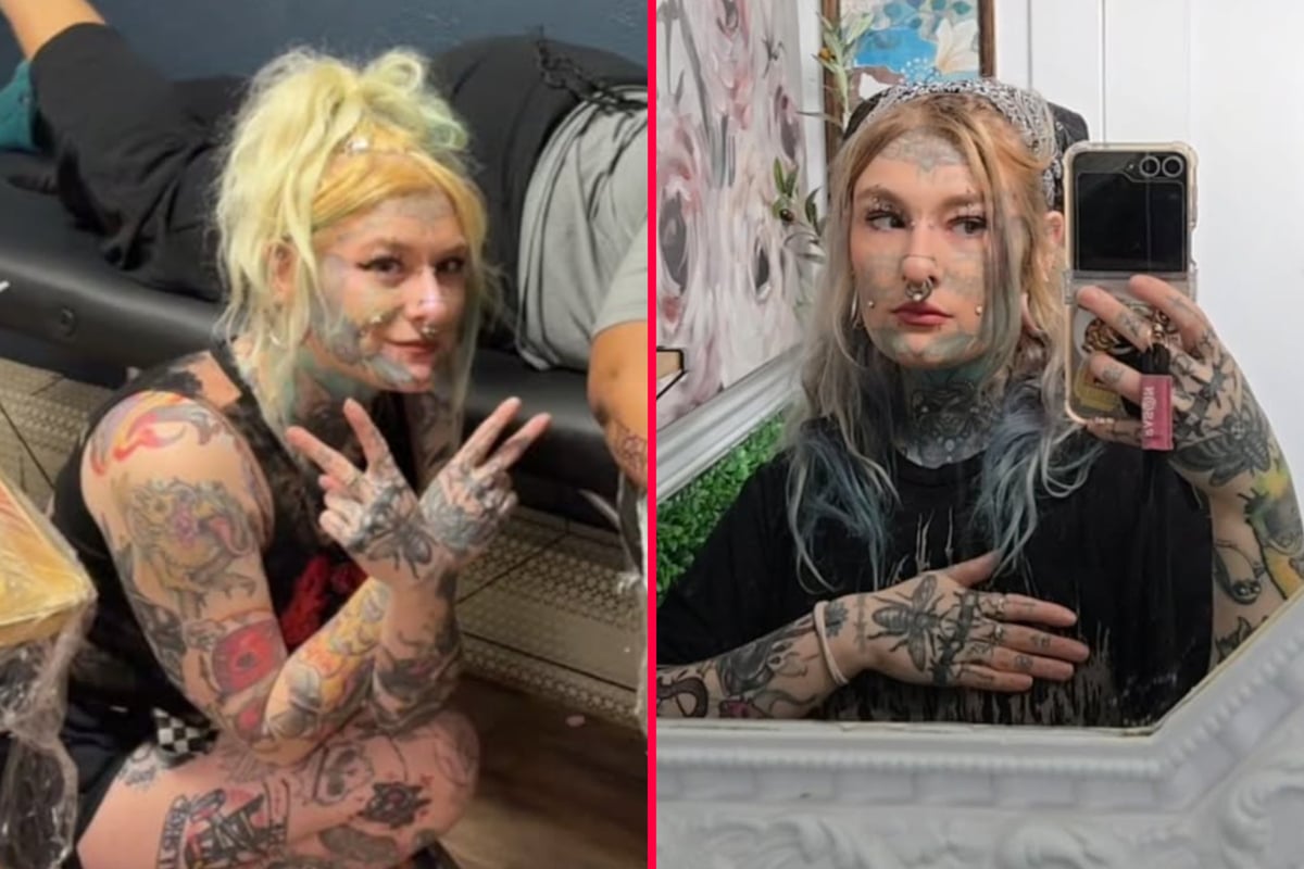 Tattoo addict with bugs on her face covers up ink in radical transformation