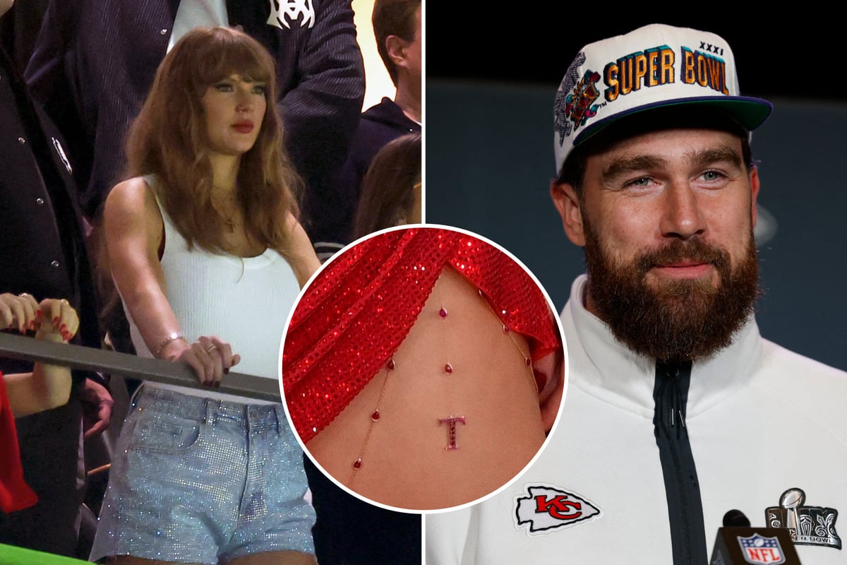 Taylor Swift turns "T" thigh jewelry into Travis Kelce tribute at Super ...