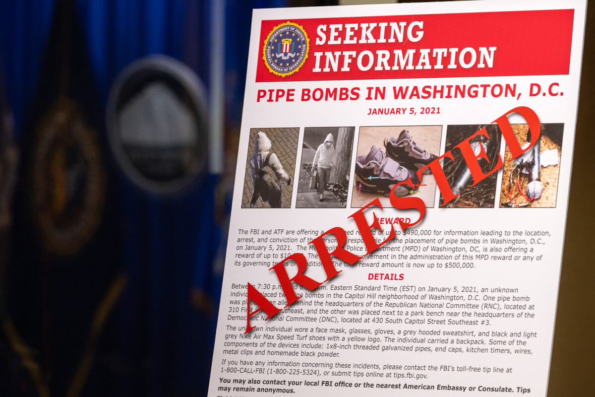 Suspect arrested over pipe bombs planted ahead of January 6 riots