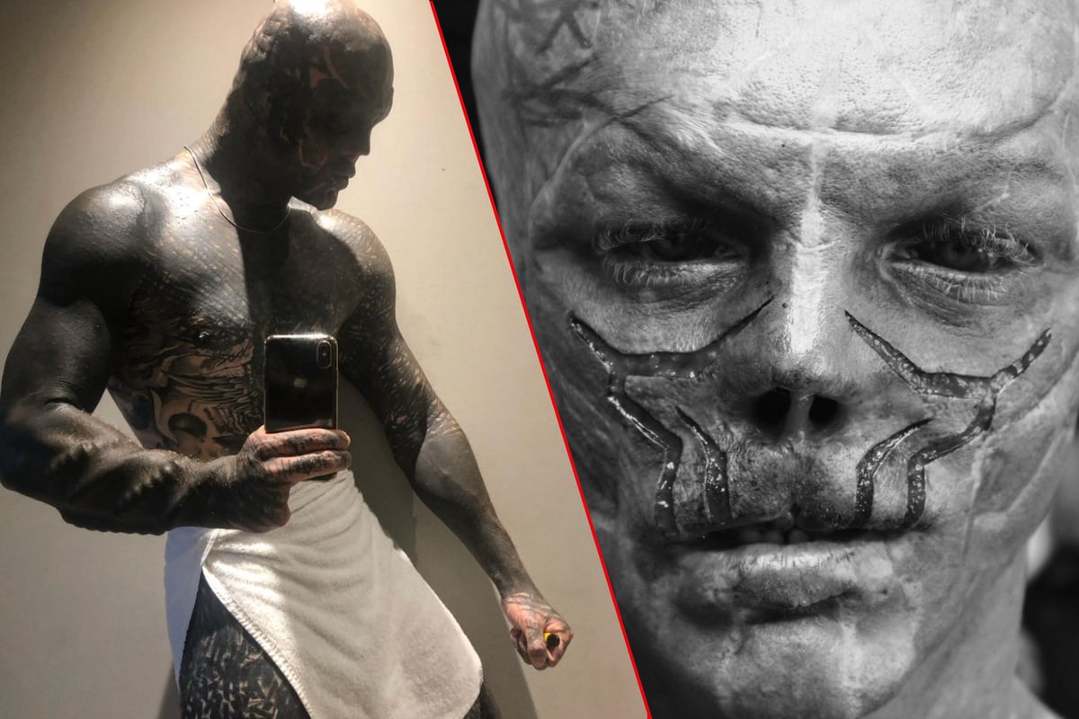 "Black Alien" tattoo addict shocks with his most extreme body ...