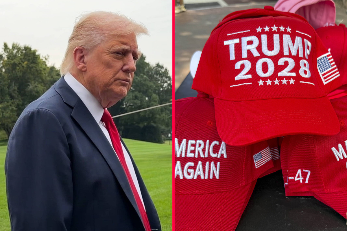Trump taunts Jeffries and Schumer with "Trump 2028" hats during ...