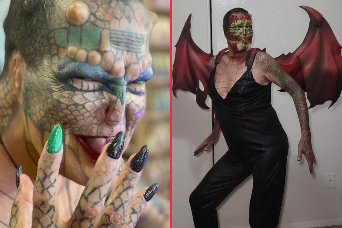 Tattoo and body mod addict turns into a "genderless dragon" but pays a ...