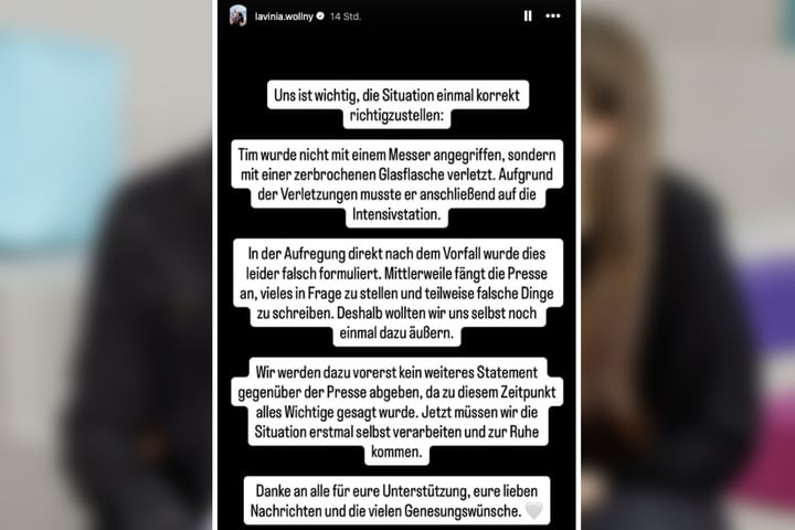 Lavinia Wollny teilt Richtigstellung: "Tim wurde nicht mit Messer ...