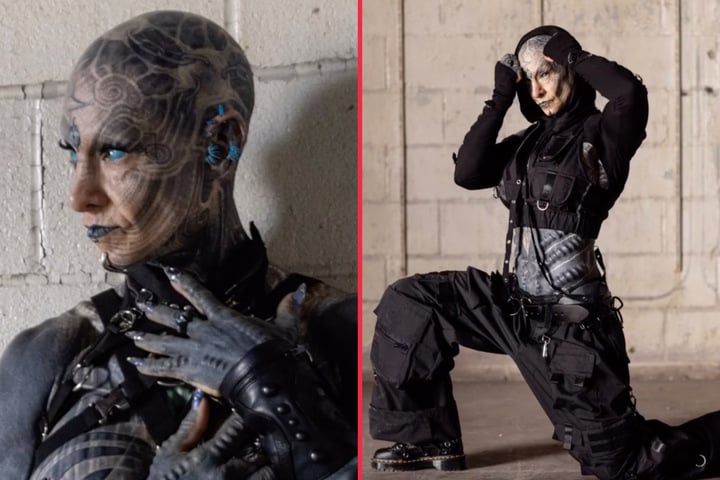 Tattoo obsessive turns herself into demonic figure in "masterpiece ...