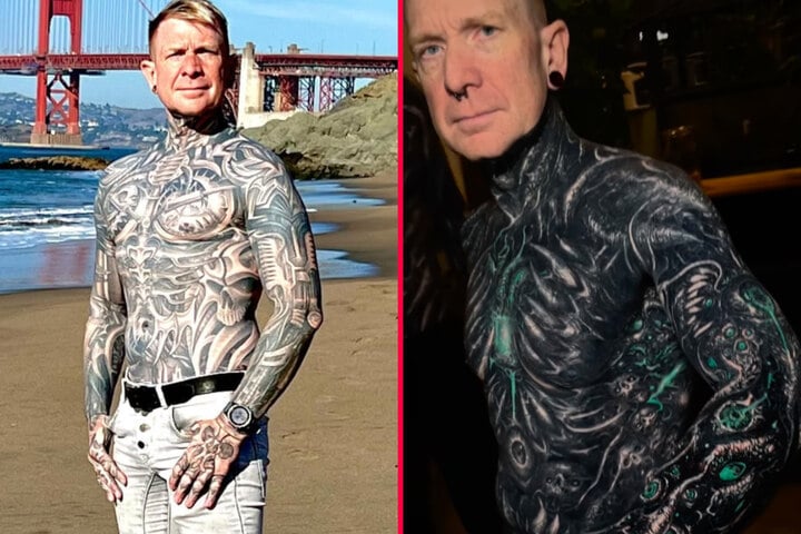 Intensely tatted man reveals massive new bodysuit for 2025