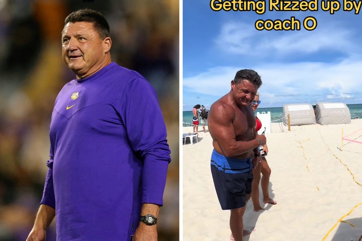 Former LSU football coach Ed Orgeron goes viral for "jacked" beach body
