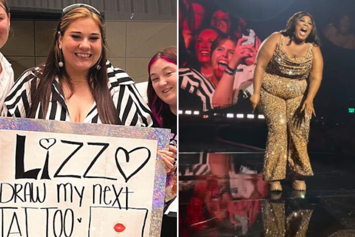 Lizzo seals the deal with a kiss as she makes a fan's tattoo wish come ...