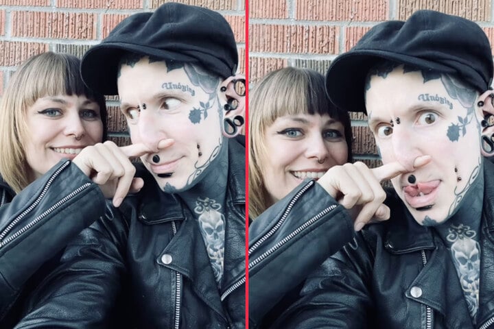 Tattoo and body modification addict shows off grisly nose-and-tongue ...